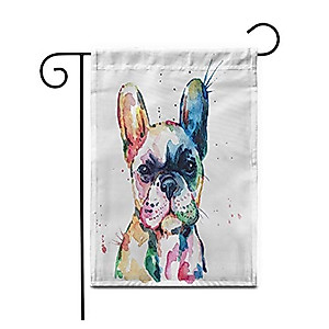 Awowee 12"x18" Garden Flag Frenchie French Bulldog Original Watercolor of Dog Rainbow Funny Outdoor Home Decor Double Sided Yard Flags Banner for Patio Lawn