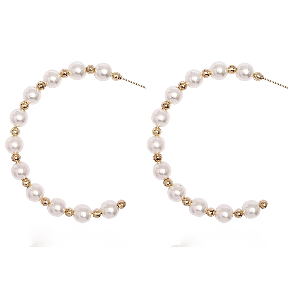 Fashion jewelry designer large statement immitation faux pearl classic round shape hoop earrings for women