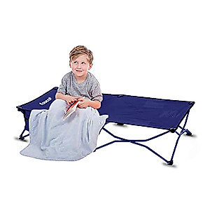Joovy Foocot Travel Cot Featuring a Steel Frame and Tough Polyester Fabric, Storage Pocket, and Easily Folds into Included Travel Bag – Holds Kids Up to 48” Tall or 75 Lbs (Blueberry)