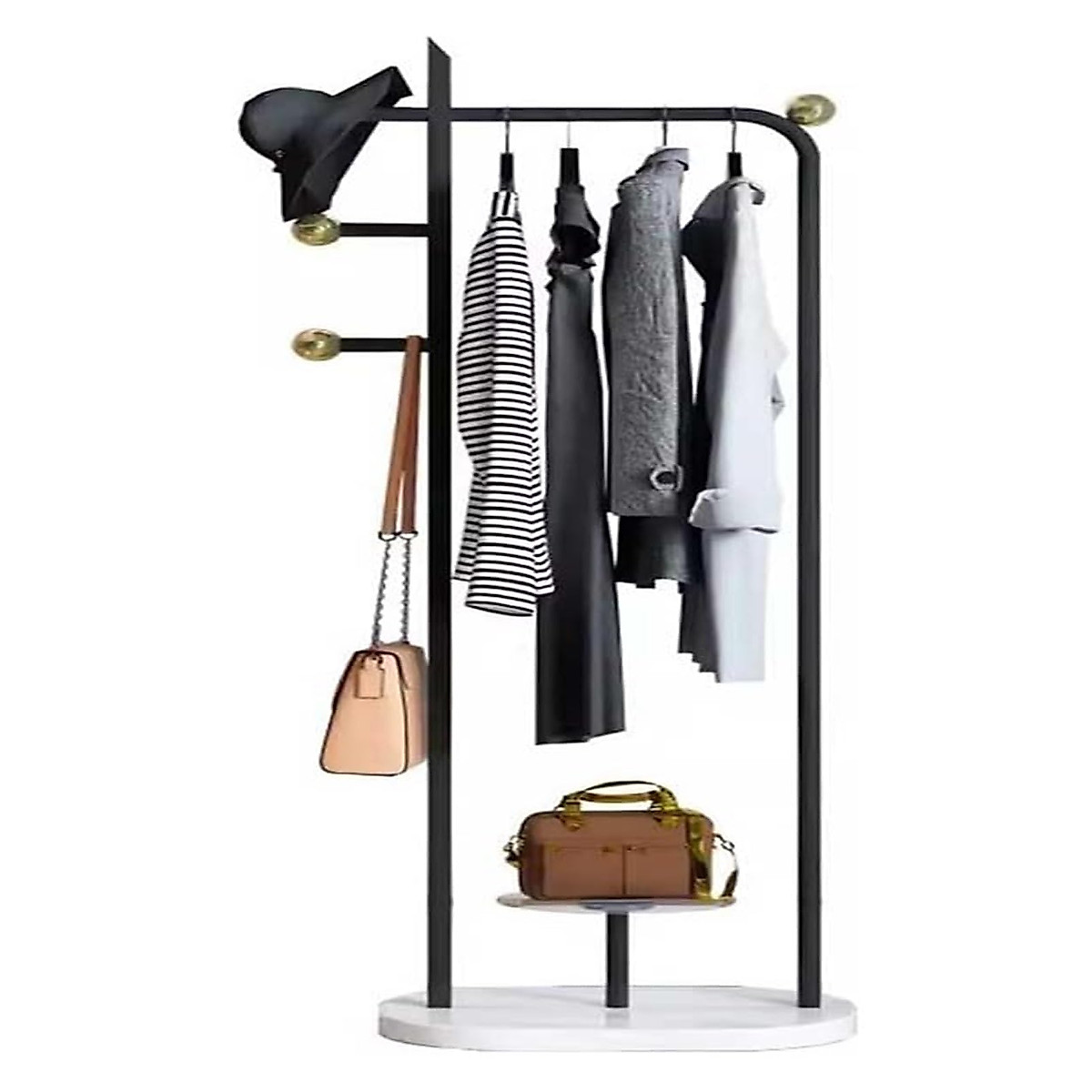 Clothes Rail Garment Rack Modern Coat Rack, Garment Rack With Marble Base, Heavy-duty Freestanding Clothing Racks Can Hang Clothes, Hat, Scarf, Organize Shoes ( Color : Black-A , Size : 55x30x170cm )