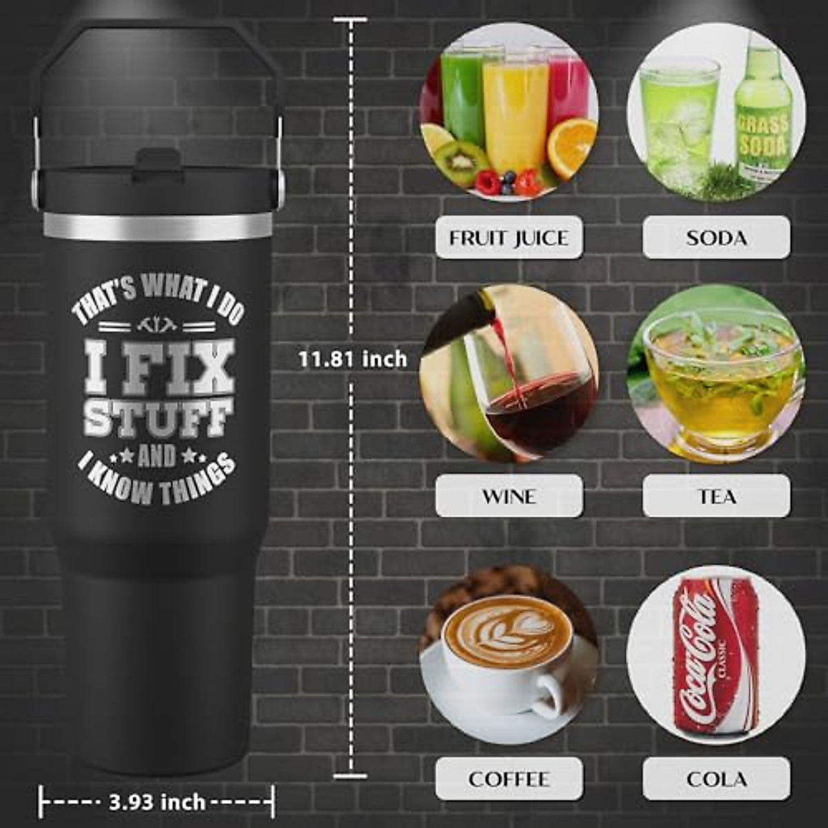 qchdln Funny Gifts For Men - That's What I Do I Fix Stuff and I Know Things Cup - 30oz Insulated Tumbler with Handle - Cool Fathers Day,Birthday,Christmas Gifts for Dad,Grandpa,Husband,Uncle