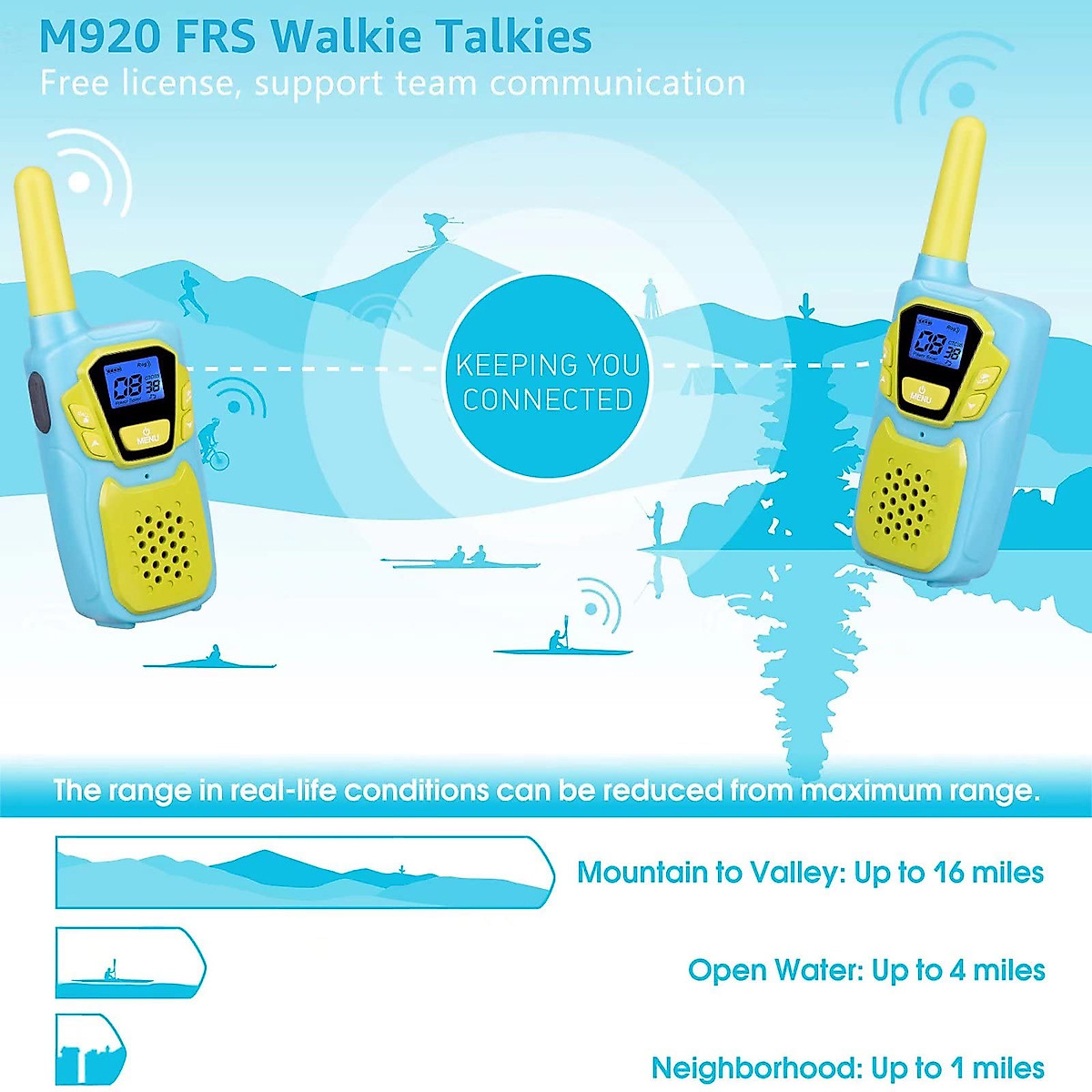 Topsung Walkie Talkies for Kids Adults Long Range Rechargeable 2 Pack, USB Walkie Talkies for Teen Girls Boys Age 3-12, NOAA 2 Way Radio Walkie Talkies for Family Camping Hiking Boating Fishing