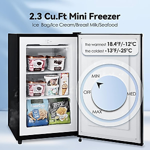 LHRIVER Mini Freezer Compact Upright Freezer, 1.2Cu.ft Small Freezer with Handle, Removable Shelves, Adjustable Thermostat, Low Noise Mini Freezers for Bedroom, Apartment, Home, Office, Black