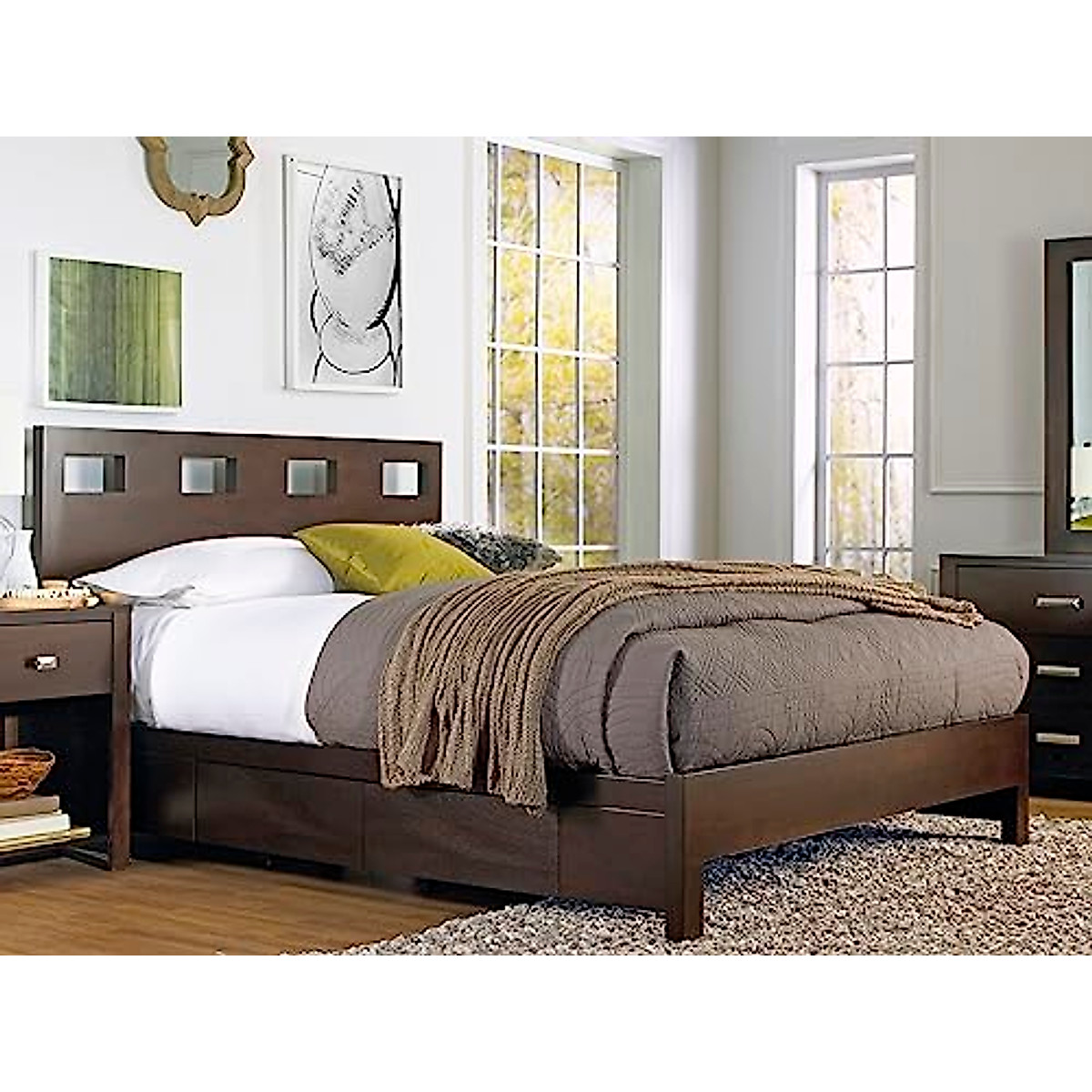Modus Furniture Solid Wood 2-Side Storage Bed, California King, Riva - Chocolate Brown
