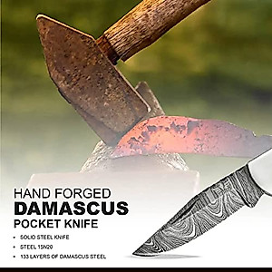 Lara Eagle Personalised Damascus Pocket Knife for Men - 133 Layer Solid Steel Handmade Folding Hunting Knives with Sharpner and Leather Pouch - Best Knife for Camping Hunting Hiking - Father’s Day Gifts for Men Husband Dad