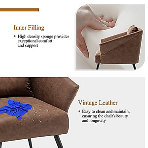SHINEBOOM Accent Chairs Mid Century Comfy Single Modern Arm Chair for Living Room Bedroom Reading Faux Leather Chair, Brown 1