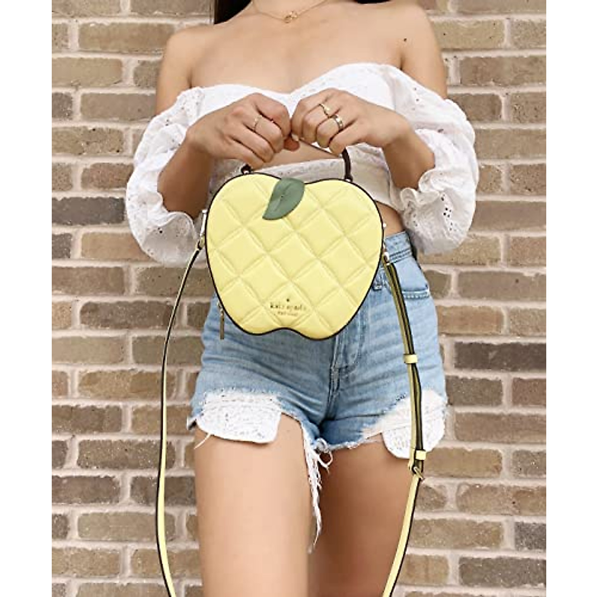 Kate Spade Honeycrisp Apple Novelty Crossbody Quilted Leather Green Multi