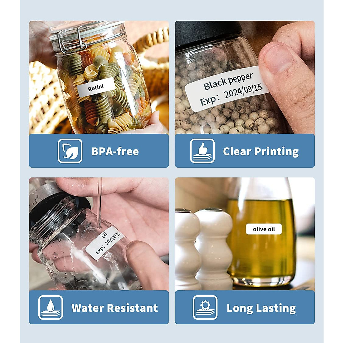 D30 Label Maker with 4 Tapes - Black on Pink, Purple, White Tape, Mini Bluetooth Label Printer, Portable Smart Phone Handheld Sticker Mini Labeler Inkless Rechargeable, BPA-Free