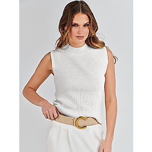 ANRABESS Womens Summer Sleeveless Tops Casual Mock Neck Loose Fit Knit Lightweight Sweater Pullover Top White-XL