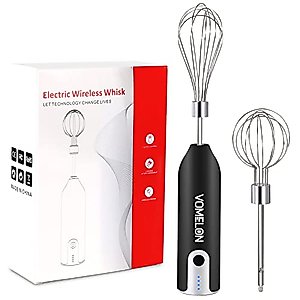 Electric Hand Mixer Whisk| Wireless Rechargeable Handheld Egg Beater with 2 Stainless Steel Mixing Heads | Portable Kitchen Aid Hand Mixer for Egg, Milkshake Cream, Cake, Baking & Cooking-Black