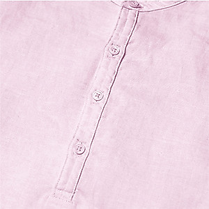Maiyifu-GJ Men's Casual Plain Linen Henley Shirt Lightweight Hippie Button Up T-Shirt Tees Short Sleeve Summer Beach Shirts (Pink,Large)