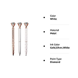 LONGKEY 3PCS Diamond Pens Big Crystal Diamond Ballpoint Pen Bling Metal Ballpoint Pen Offices and Schools, Silver/White With Rose Polka Dots/Rose Gold with White Polka Dots, Includes 3 Pen Refills.