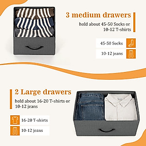 Sweetcrispy Dresser for Bedroom 5 Fabric Drawers Dresser Clothes Cabinet Storage Organizers and Wood Top Surface Table for TV, Chest of Drawers for Bedroom, Living Room, Hallway, Porch Organization