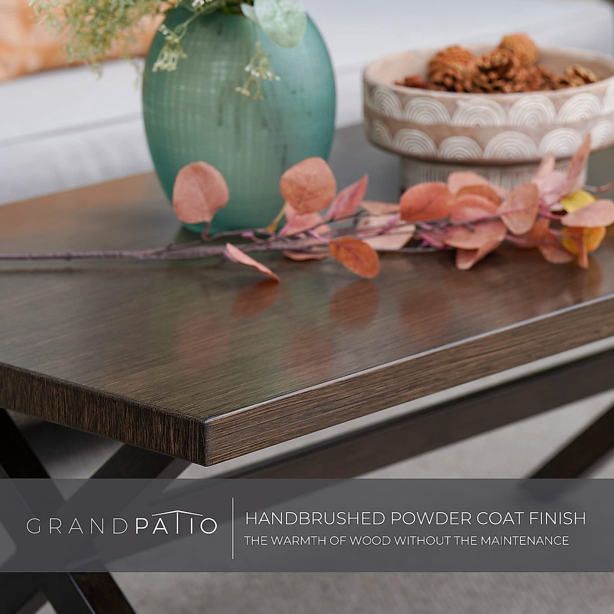 Grand patio 4-Piece Outdoor Patio Furniture Set Rocking Conversation Set Swivel Chairs, Coffee Table Patio Wicker Furniture Set with Woodgrain Finish Frame, Ponce Harbor Dark Brown