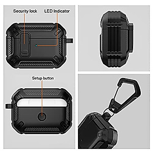 leChivée for Airpods Pro Case Cover with Lock, Air Pod Pro Case Full-Body Rugged Shockproof Airpod Pro Hard Case Protective Cover with Keychain Compatible with AirPods Pro Charging Case for Men Women