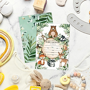Whaline 25 Sets Woodland Baby Shower Party Invitations with Envelope Stickers Watercolor Forest Animal Greenery Invitation Cards Blank Invites for Baby Shower Birthday Party Supplies, 5 x 7 Inch