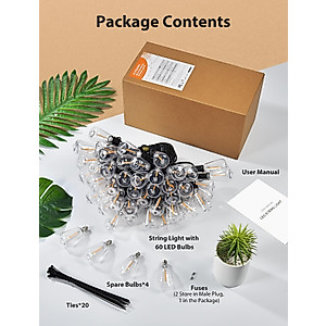 Sweepulire LED Outdoor String Lights, 125FT Patio Lights with 60+4 Shatterproof Bulbs, 2200K Warm White LED Lights Waterproof, Decorative Outdoor Lights for Porch, Deck, Garden, Backyard, Balcony