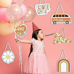Two Groovy Party Decorations Hippie Door Sign 60s Theme Porch Banner Garland Retro Boho Wall Hanging Photo Prop Backdrop Rainbow Daisy Flower Decor for Girls Birthday Baby Shower Favors Supplies