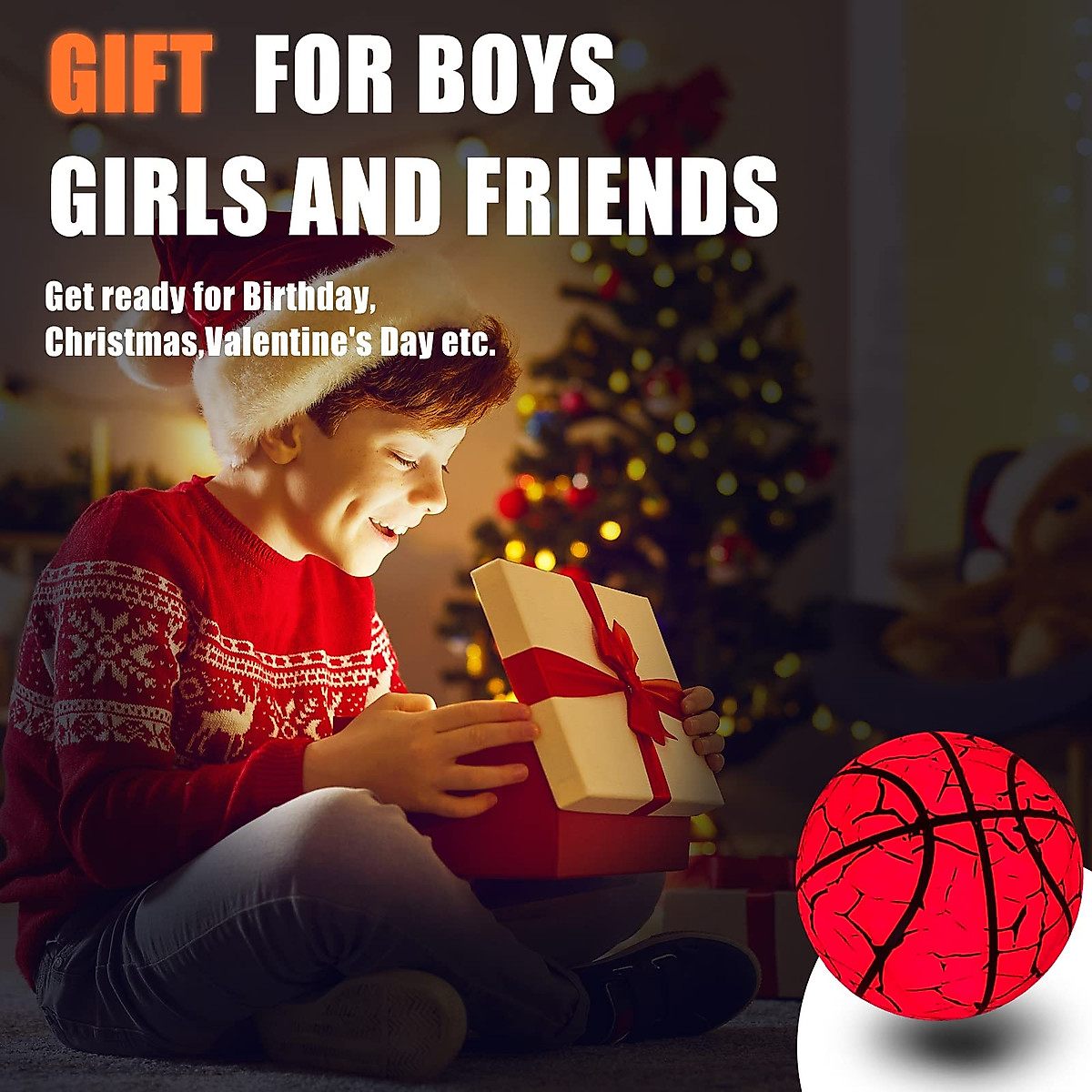 RUNIGHT Light Up Basketball - Extra Pump and Net - Official Size 5 - Great Glow in The Dark with 2 LED Lights and Pre Batteries- Youth Balls Gift for Kids,Teen Boys and Girls for Night Game