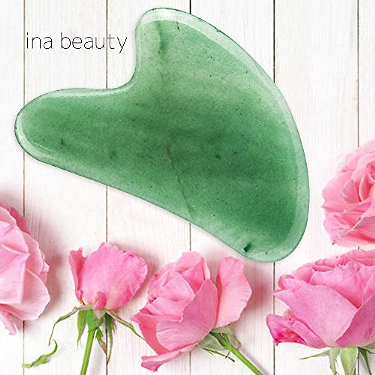 Ina Beauty Large Gua Sha Heart Natural Jade Stone for Face to Lift, Decrease Puffiness and Tighten