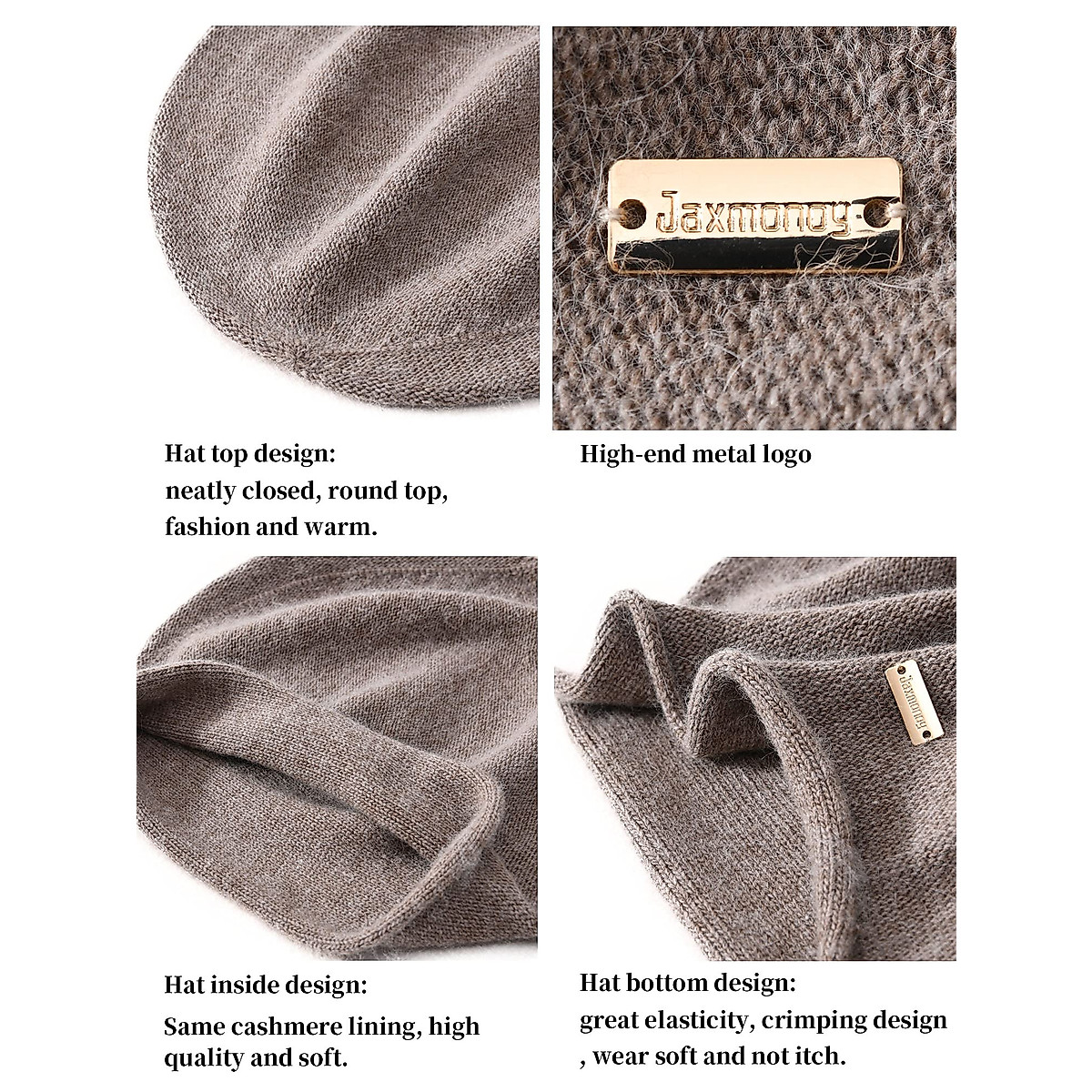 jaxmonoy Cashmere Slouchy Knit Beanie Hat for Women Winter Soft Warm Ladies Fleece Wool Knitted Skull Beanies Cap - Brown