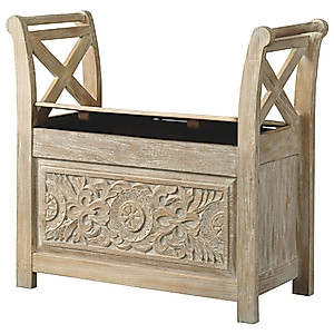 Signature Design by Ashley Fossil Ridge Boho Storage Accent Bench, Vintage White