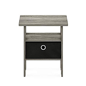 Furinno Andrey End Table / Side Table / Night Stand / Bedside Table with Bin Drawer, French Oak Grey/Black