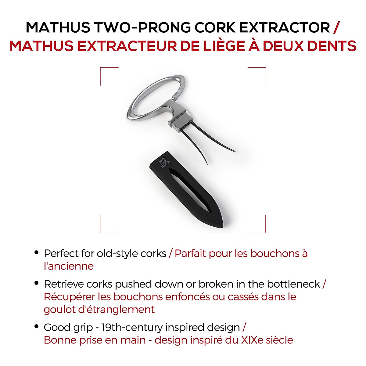 Peugeot Mathus Blade-Style Corkscrew, Black, 2 prong