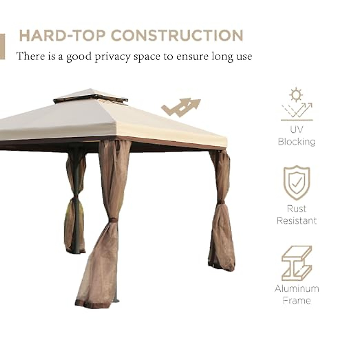 Garden lucky Replacement Gazebo Mosquito Netting 4 Panels for Patio Garden Backyard (12'x12', Coffee, Only Netting)