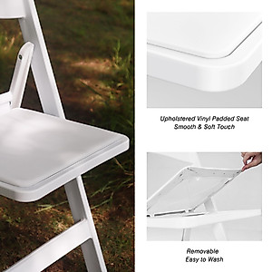 Allpop 4 Pack Resin Folding Chair with Vinyl Padded Seat, 550LB Capacity, Commercial Chair Set for Party Wedding Picnic Events, White