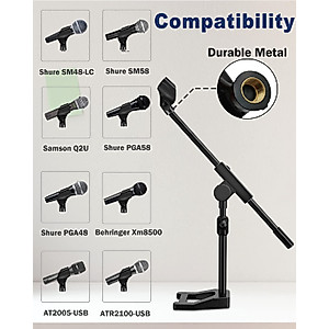 Mictop Desktop Microphone Stand, Adjustable Mic Stand with Boom Arm, Mic Clip Holder and 3/8" to 5/8" Screw Adapter for Dynamic Microphone and Blue Snowball, Blue Yeti, Kick Drums, Guitar Amps