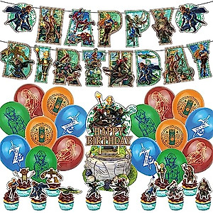 Zel-Da Birthday Party Decoration, Include Zel-Da Game Theme Birthday Banner, Cake Topper, Latex Balloons, Hanging Swirls, For Zel-Da Theme Kids Birthday Party Supplies, Baby Shower