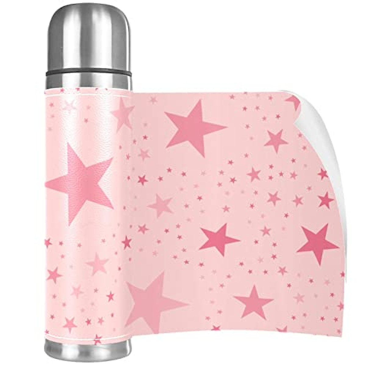 Stars Pink Stainless Steel Water Bottle Leak-Proof, Double Walled Vacuum Insulated Flask Thermos Cup Travel Mug 17 OZ