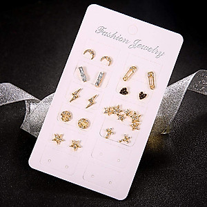 Asooll 9Pairs Star Heart Moon Multiple Stud Earrings set Fashion Stud Earring Set for Women