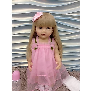 ROSHUAN Reborn Baby Dolls Girl 22 inch Lifelike Realistic Toddler Reborn Doll Silicone Vinyl Full Body Waterproof with Blond Long Hair Pink Dress for Birthday Gifts