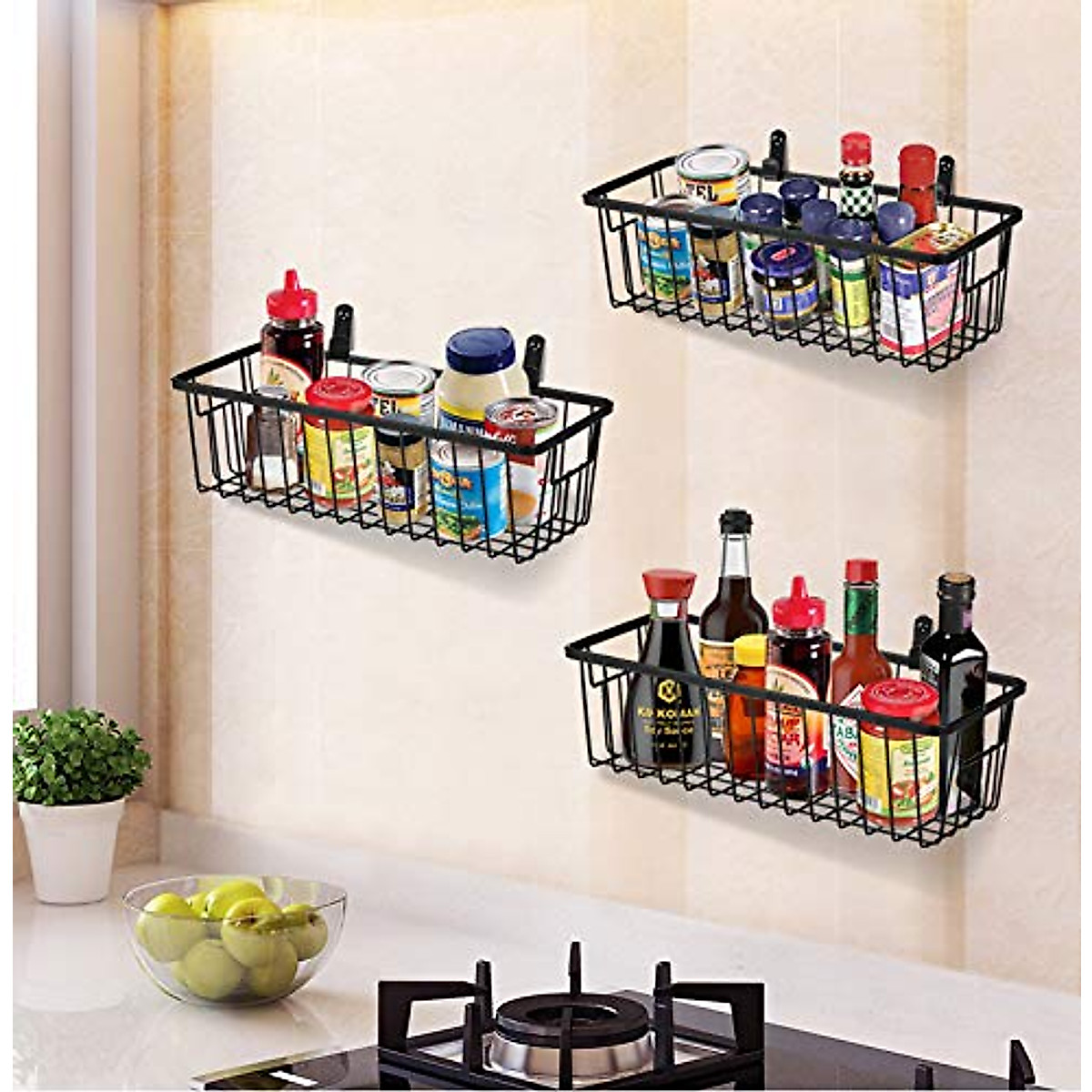 SheeChung Farmhouse Decor Metal Wire Bathroom Storage Organizer Basket Bins - for Cabinets, Shelves, Closets, Vanity Countertops, Under Sinks, Pantry, Laundry Room, Garage - Small, 2 Pack (Black)