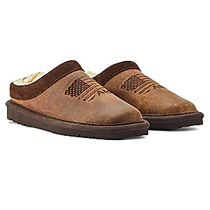 ARIAT Men's Indoor/Outdoor Comfortable Suede Upper Square Toe Patriot Slippers with Shearling Lining, Dusty Brown, 10