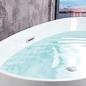 WOODBRIDGE 59" Freestanding White Acylic Soaking Bathtub with Chrome Drain and Overflow,BTA1518 -C-Drain &O
