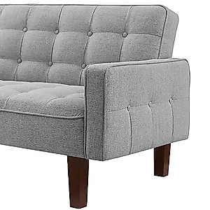 BIVVI Futon Sofa Bed Couch Linen Convertible Sleeper Sofa 73.62 Inch Long Folding Loveseat Couch w/Arms,Upholstered Lounge Sofá Daybed for Small Spaces Living Room, Apartment Office Dorm,Gray