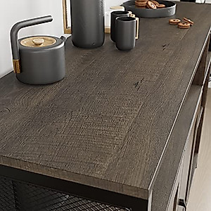 HITHOS Kitchen Wood Floor Cabinet, Accent Sideboard Buffet with Storage, Doors and Shelves, Industrial Living Room Dining Room Furniture, Dark Brown