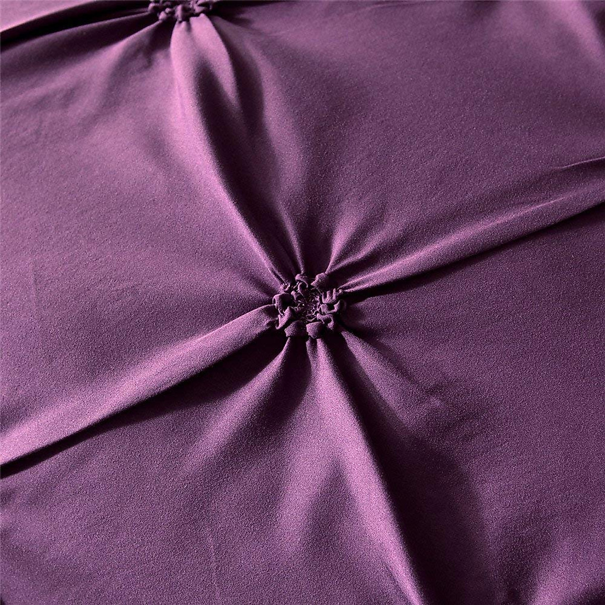 Feelyou Pintuck Duvet Cover Set King Size Purple Pinch Pleat Duvet Cover Tufted Design Bedding Set Zipper Soft Polyester Comforter Cover with 2 Pilllow Shams, Solid Geometric 3 Pieces
