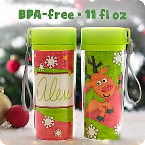 READY 2 LEARN Christmas Crafts - Design Your Own Travel Mugs - Set of 2 - Christmas Crafts for Kids - Reusable 11 oz Water Bottles - BPA Free