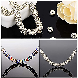 Allb 100Pcs Rondelle Spacer Beads 8mm Silver Plated Czech Crystal Rhinestone for Jewelry Making Loose Beads for Bracelets