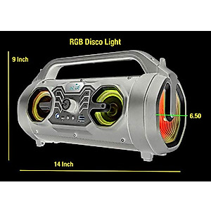 Boytone BT-16G Portable Bluetooth Boombox Speaker, Indoor/Outdoor, 25W, Loud Sound, Deeper Bass, EQ, 5" Subwoofer, 2 x 3 Tweeter, FM, 9H Playtime, USB, Micro SD, AUX, Microphone, Recording, LED Light