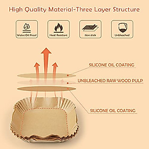 VILIWIN Air Fryer Paper Liners, 50PCS Airfryer Oven Disposable Square Parchment Liner, Oil Resistant Waterproof Non-Stick Basket Food Grade Baking Paper Liners 6.3 inch for 4-6 QT Air Fryers Basket