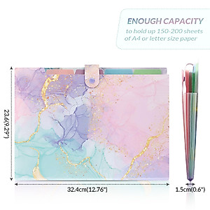 SKYDUE Expanding File Folder with 5 Pockets, Cute Accordion File Organizer, Letter Size Filing Folder, Letter Size Folders for Documents, School Office Supplies Marble Pink