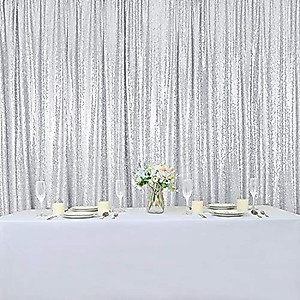 Hahuho Silver Sequin Backdrop Curtain, 2PCS 2FTx8FT Glitter Backdrop Curtain for Parties, Christmas, Wedding, Party Decoration（2 Panels, 2FT x 8FT, Silver