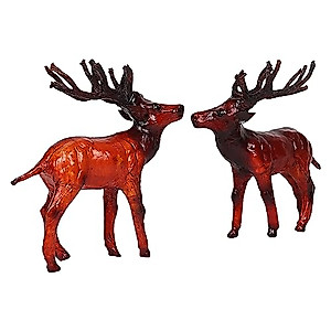 Kalakriti Handicraft Leather Reindeer (8inch, Brown), Set of 2 for Home Decor/Gift