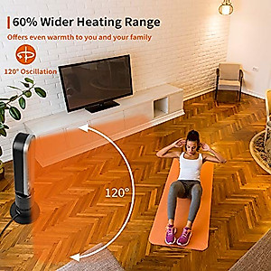 HealSmart 32-inch Space Heater Bladeless Tower Fan, Heater & Fan Combo, 9H Timer 10 Speeds with Remote Control, Air Circulator Fan for Home