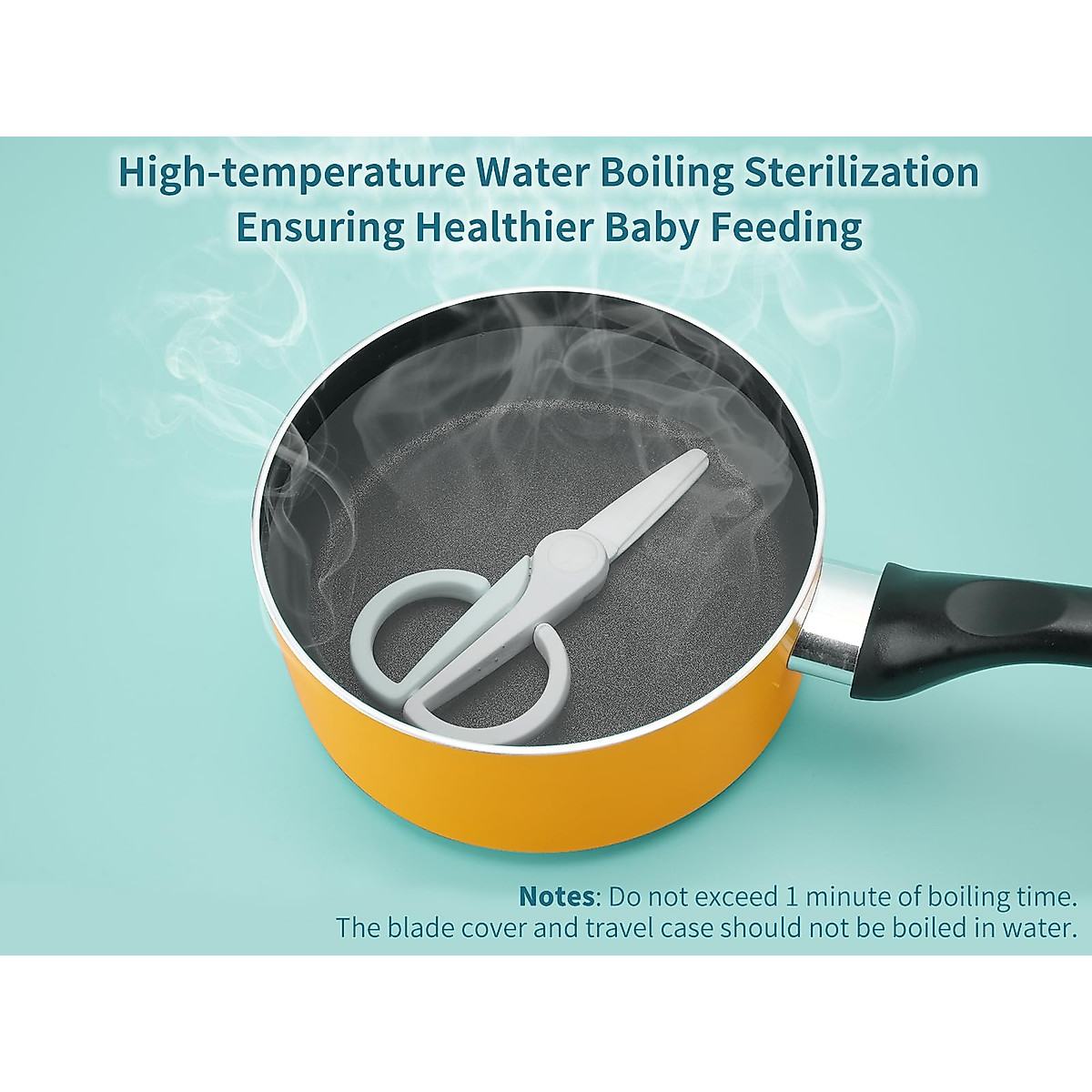 Ceramic Scissors for Baby Food Cutting, Safety Healthy BPA Free Toddler Feeding Shears with Protective Blade Cover and Portable Travel Case-Blue/Grey